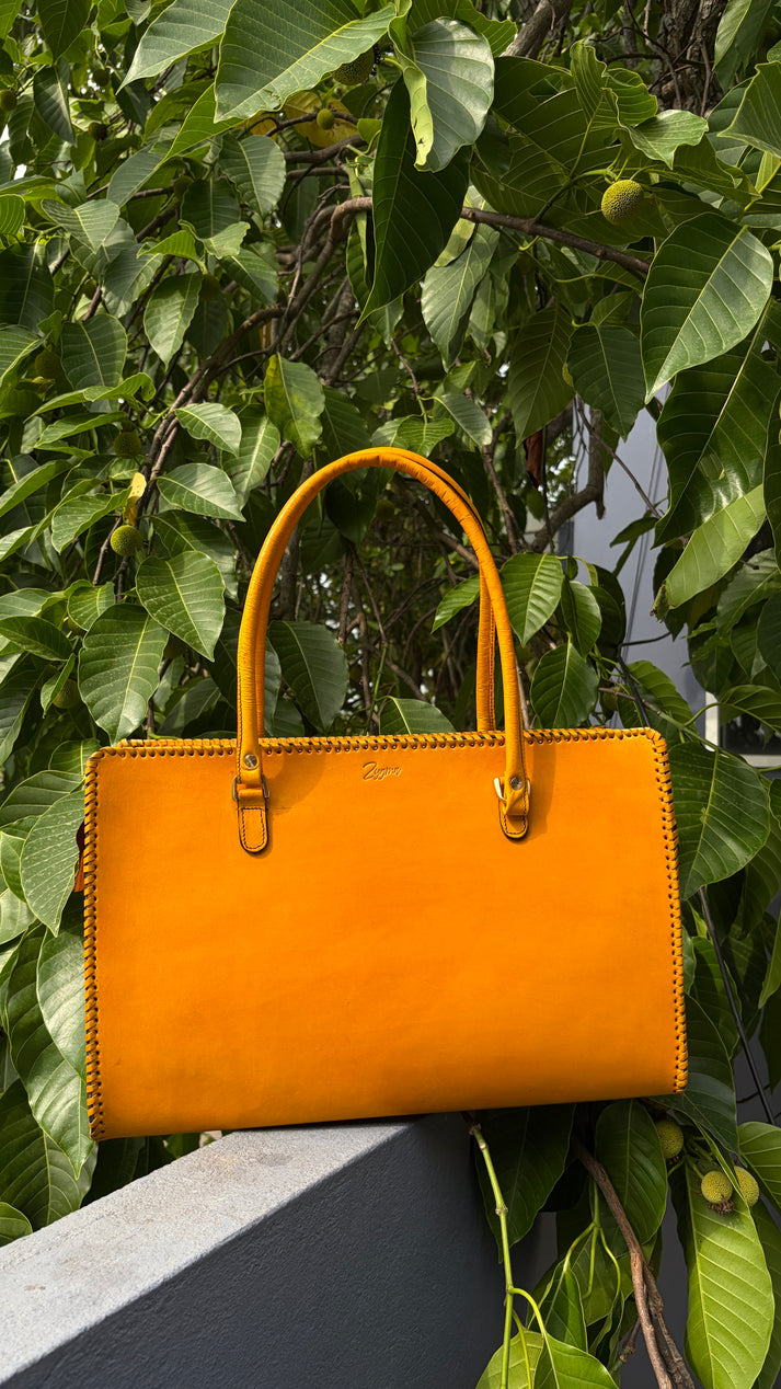 ZYGMA Handmade Genuine Leather Laptop Tote Bag for Women | Mustard Yel ...